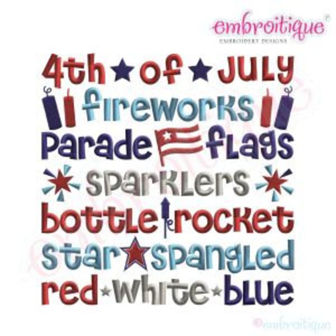 4th of July Word Block- Instant Download - Machine Embroidery Design - Etsy
