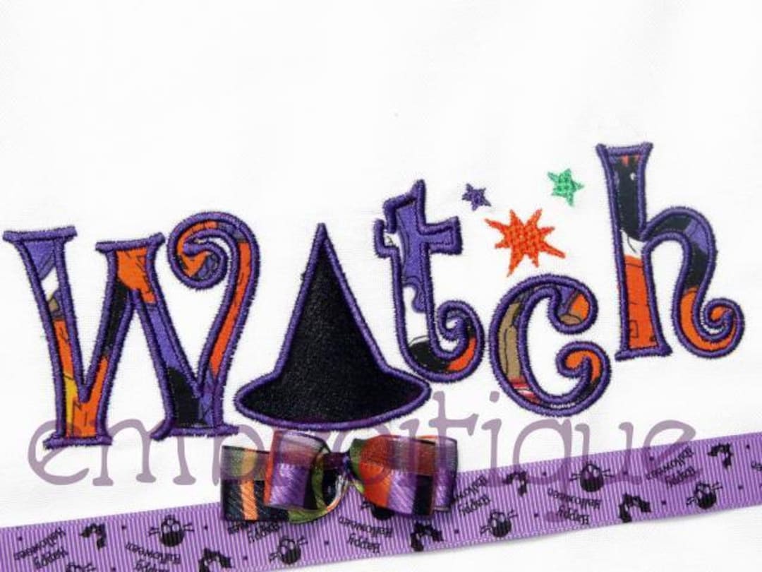 Halloween Witch Word Art Fill Stitch, Outline and Applique Set- Instant ...