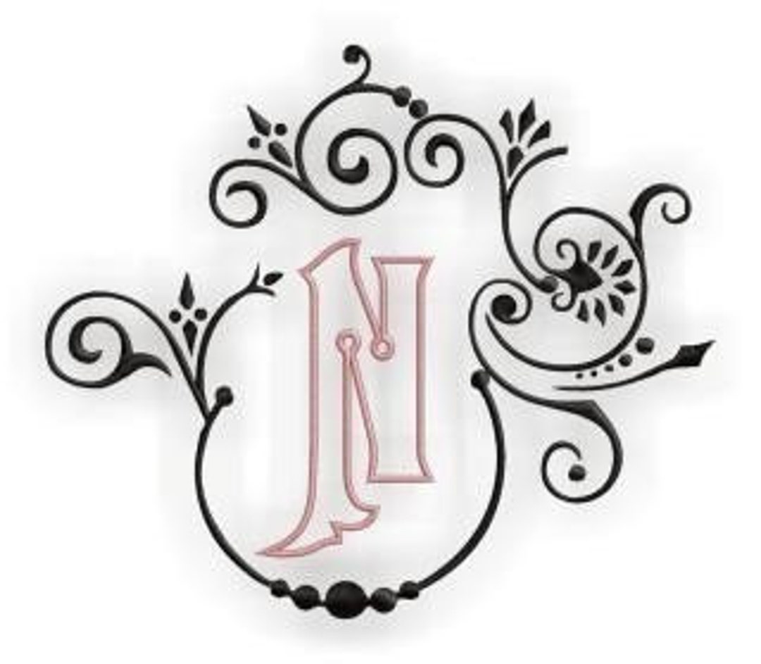 Natalya Monogram Font Frame & Alphabet - Outlined Center Monogram Set ...