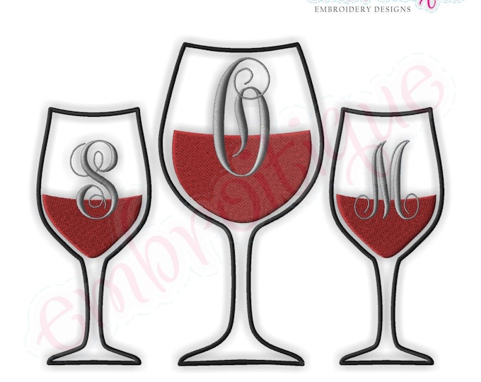 Wine Glass Monogram Font Frame Small Digital Machine - Etsy