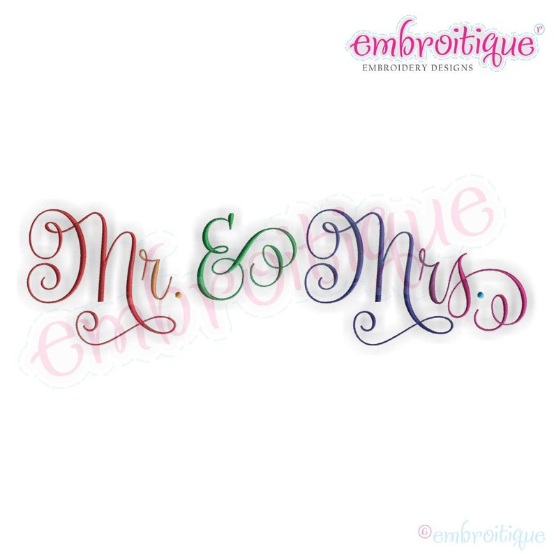 Mr. & Mrs. Calligraphy Script Embroidery Design - Perfect for Wedding ...