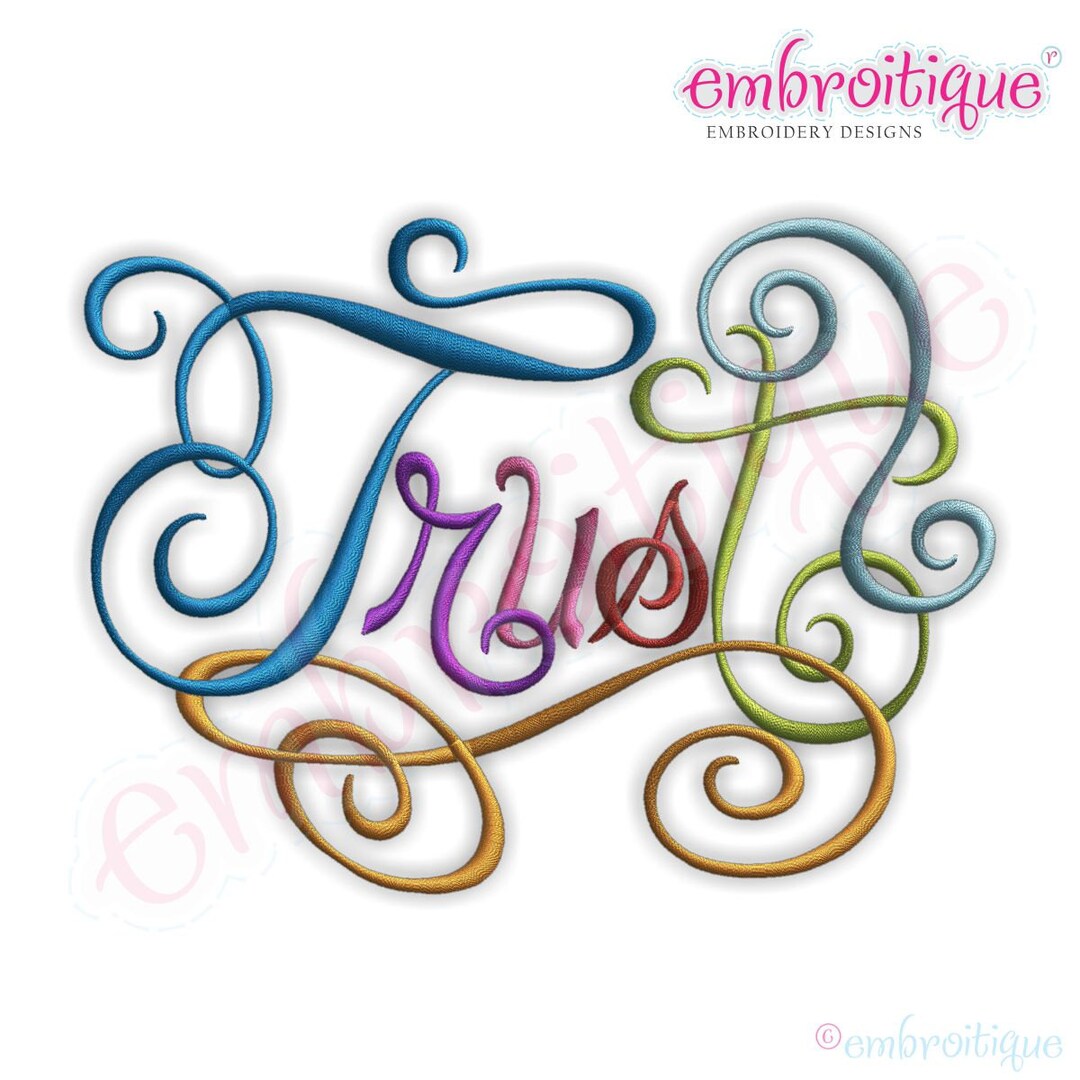 Trust Calligraphy Script Embroidery Design- Instant Email Delivery ...