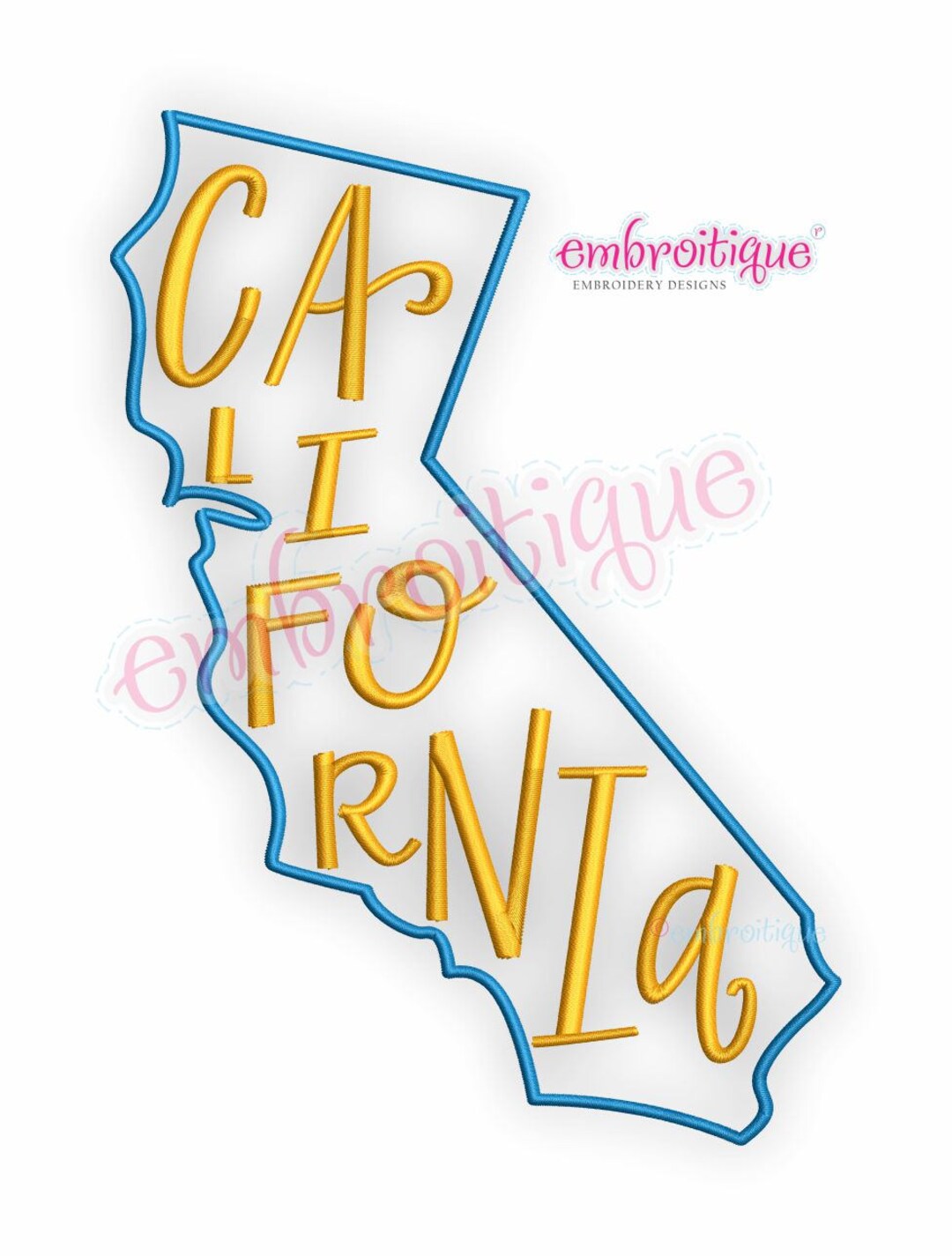 California Lettered State Shape - Digital Machine Embroidery File ...