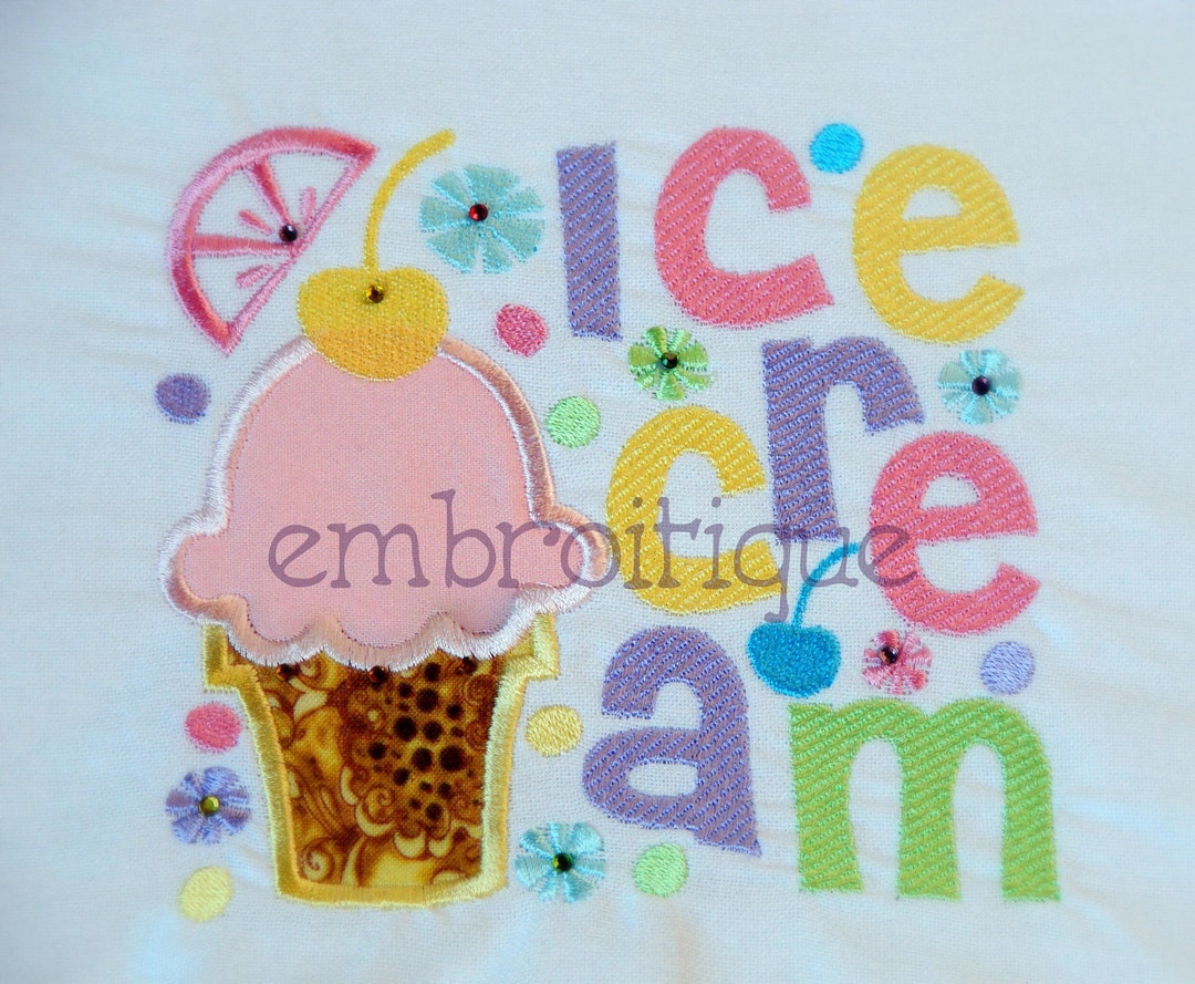 Ice Cream Block Cone Applique Summer Fun Design- Instant Email Delivery ...