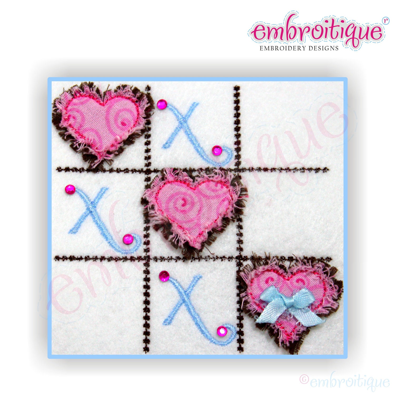 Tic Tac Toe Hearts Valentine's Day Raw Edge Embroidery | Etsy