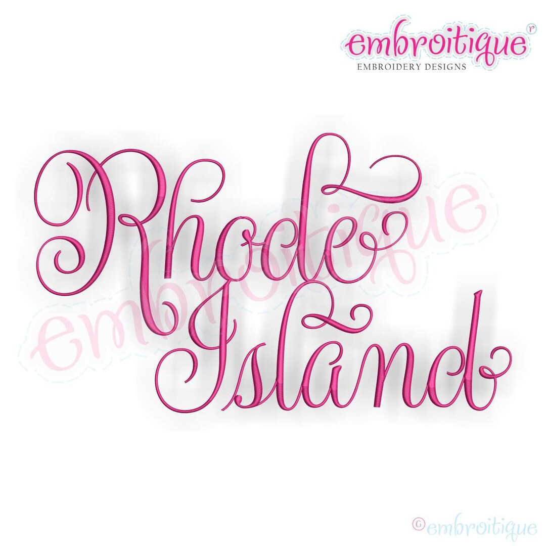 Embroitique Rhode Island Calligraphy Fancy Script USA United States ...