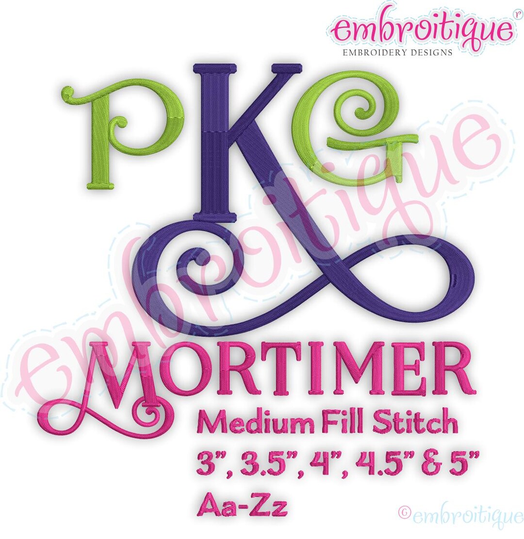 Mortimer - Medium Embroidery Font Monogram Classy Curly Initial Digital Machine Embroidery ...