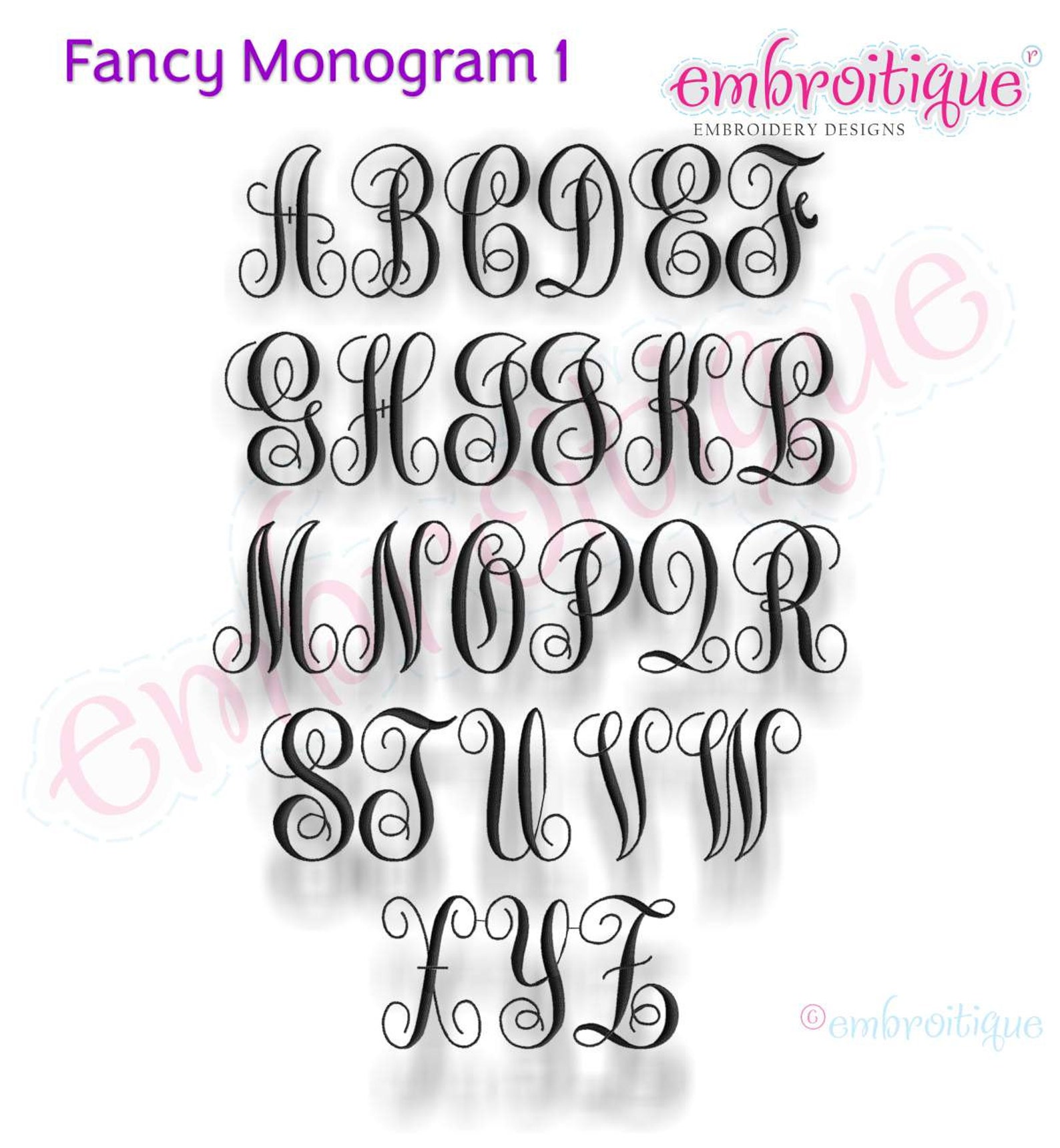 Fancy 1 Monogram Set Machine Embroidery Font Alphabet Letters - Etsy