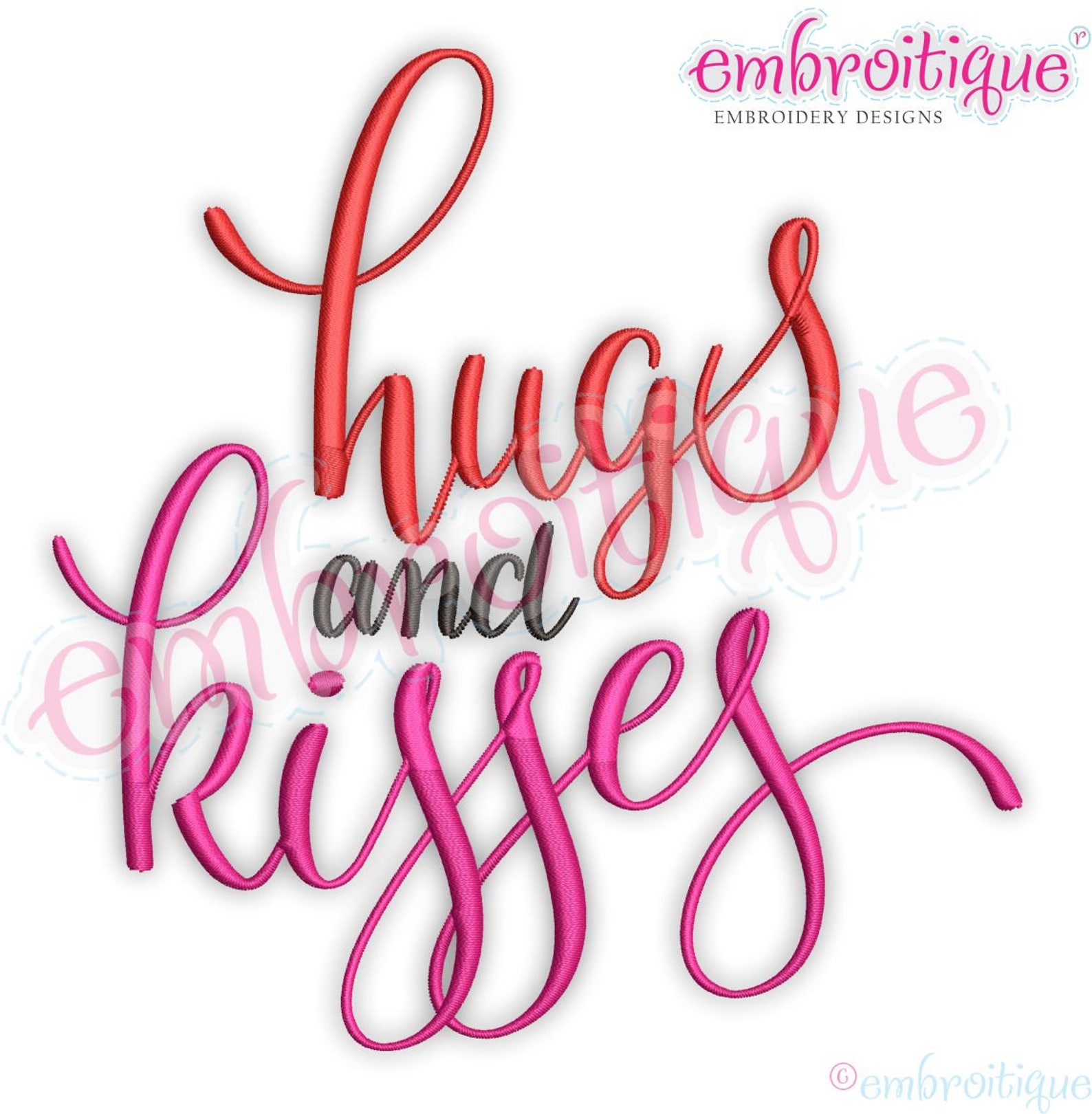 Hugs and Kisses love Calligraphy Script with curly heart | Etsy