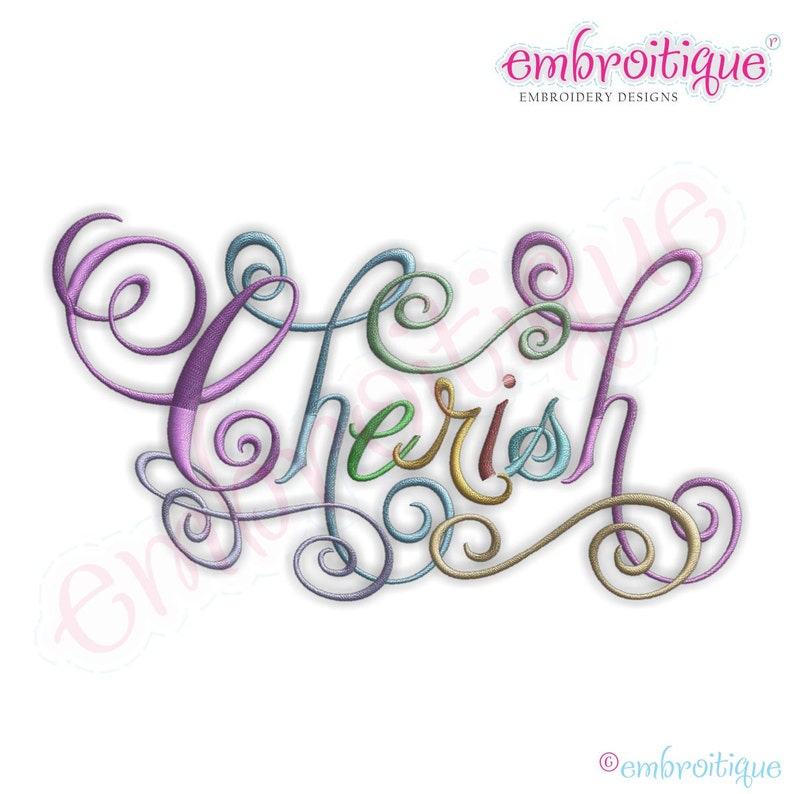 Cherish Calligraphy Script Embroidery Design Instant Download - Etsy