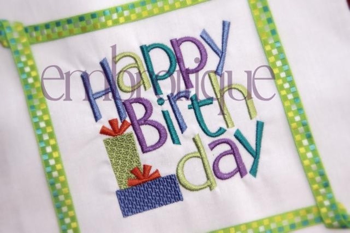 Happy Birthday Block With Presents- Instant Download Machine Embroidery ...