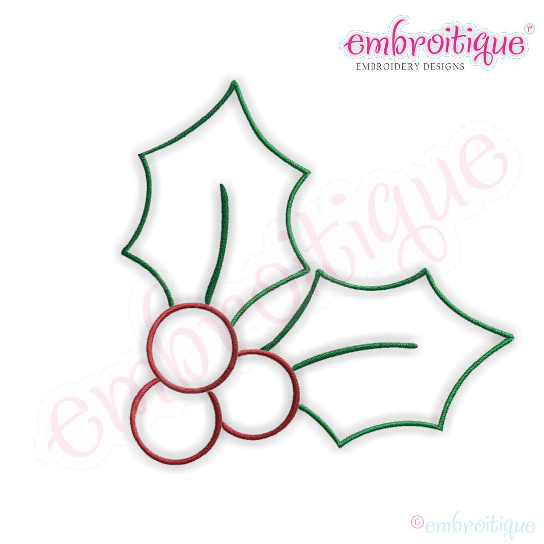 Simple Christmas Holly Embroidery Design - Small- Instant Email ...