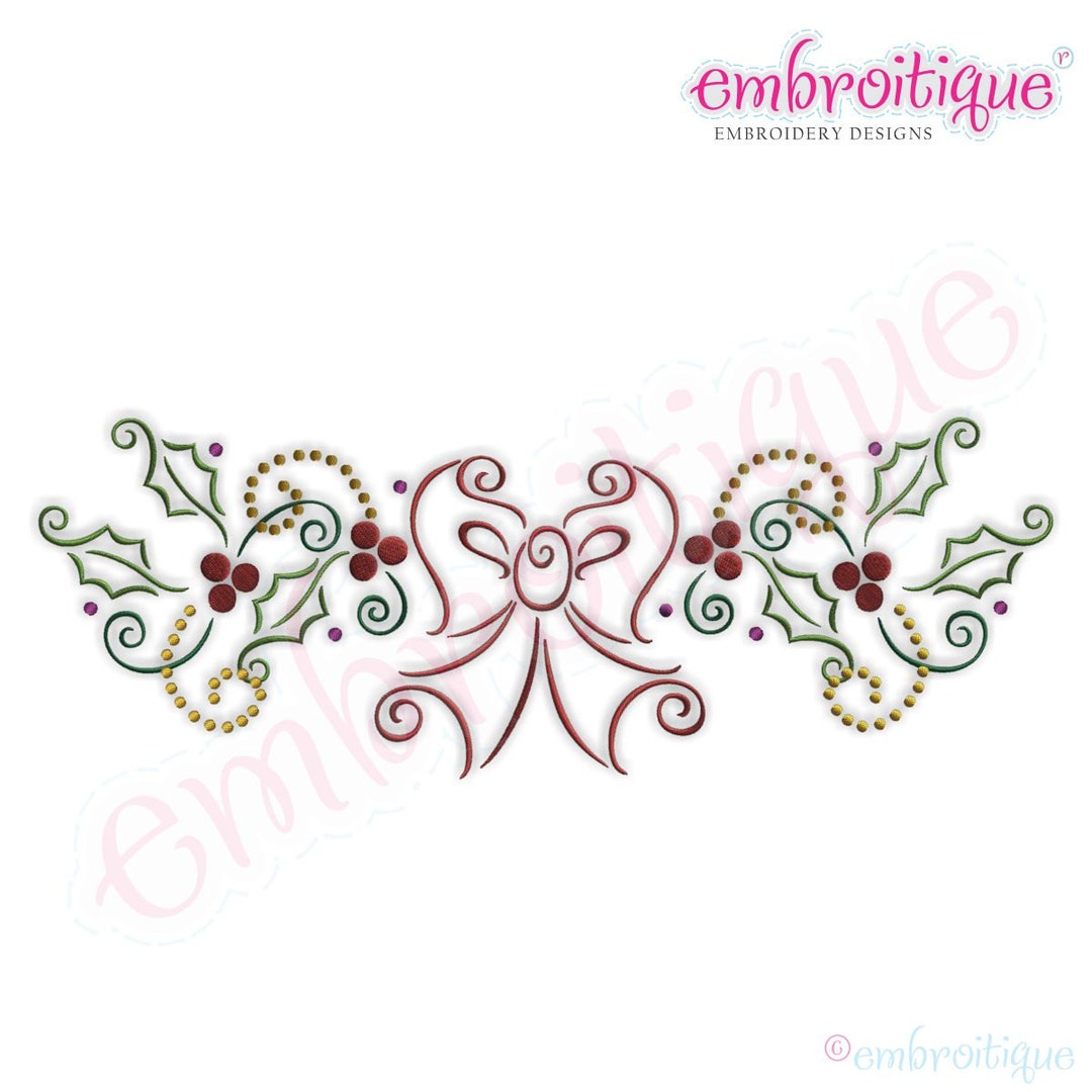 Bow and Holly Border Embroidery Design - Small- Instant Email Delivery ...