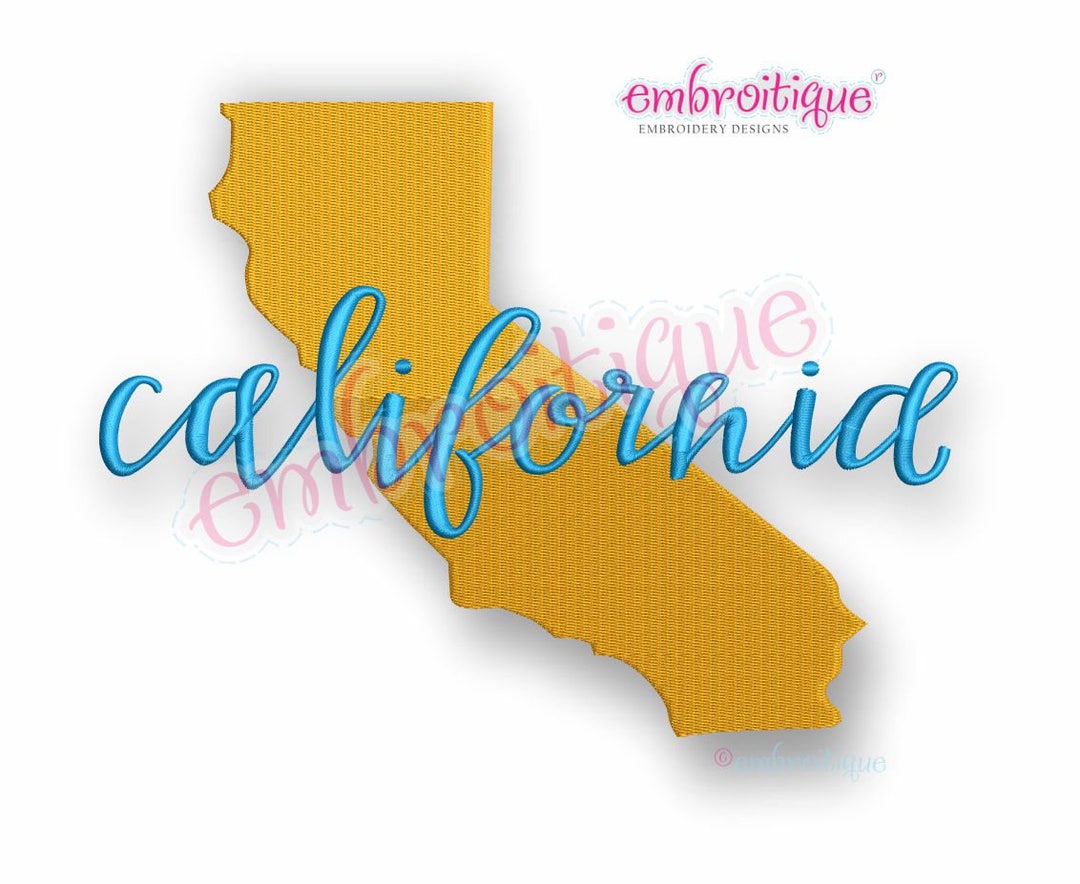 California State Shape With Script - Digital Machine Embroidery File ...