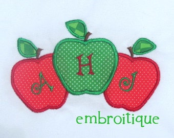 Digital Machine Embroidery Design Apple With Monogram Applique - Etsy