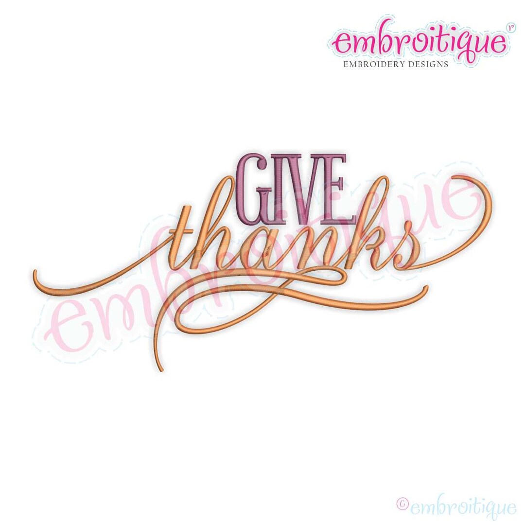 Give Thanks Elegant Thanksgiving Fall Embroidery Design - Instant ...