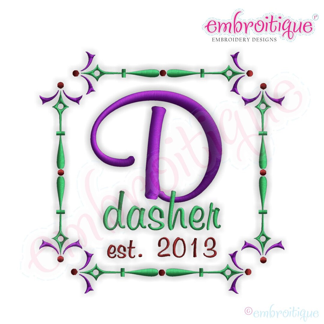 Dasher Font Frame - Large- Instant Download -digital Machine Embroidery ...