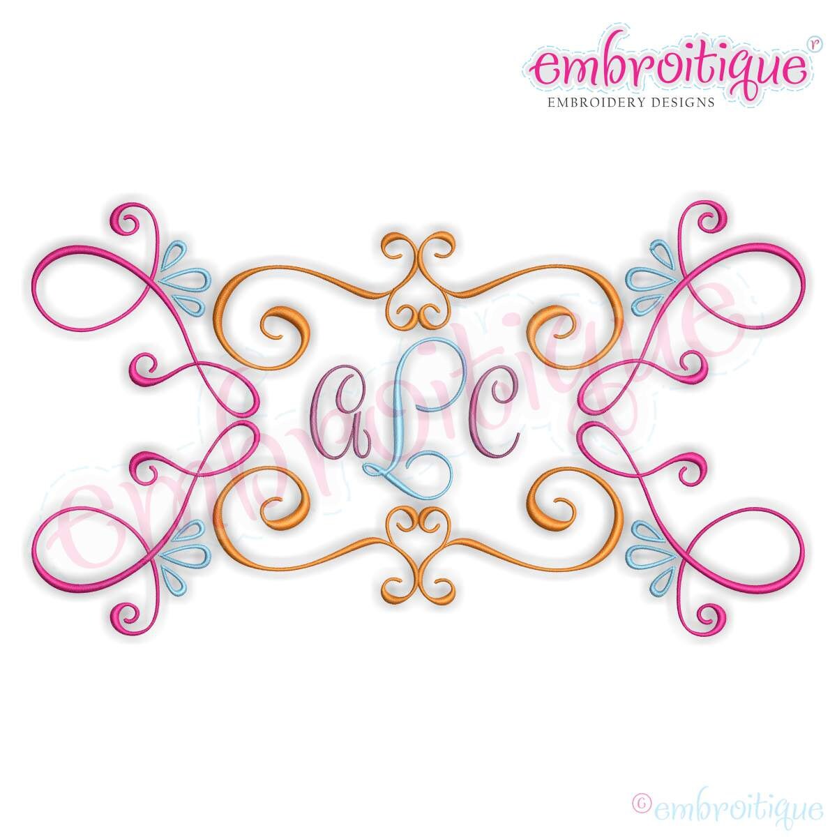 Curly Vintage Scroll Font Frame 3 instant Download Machine Embroidery ...