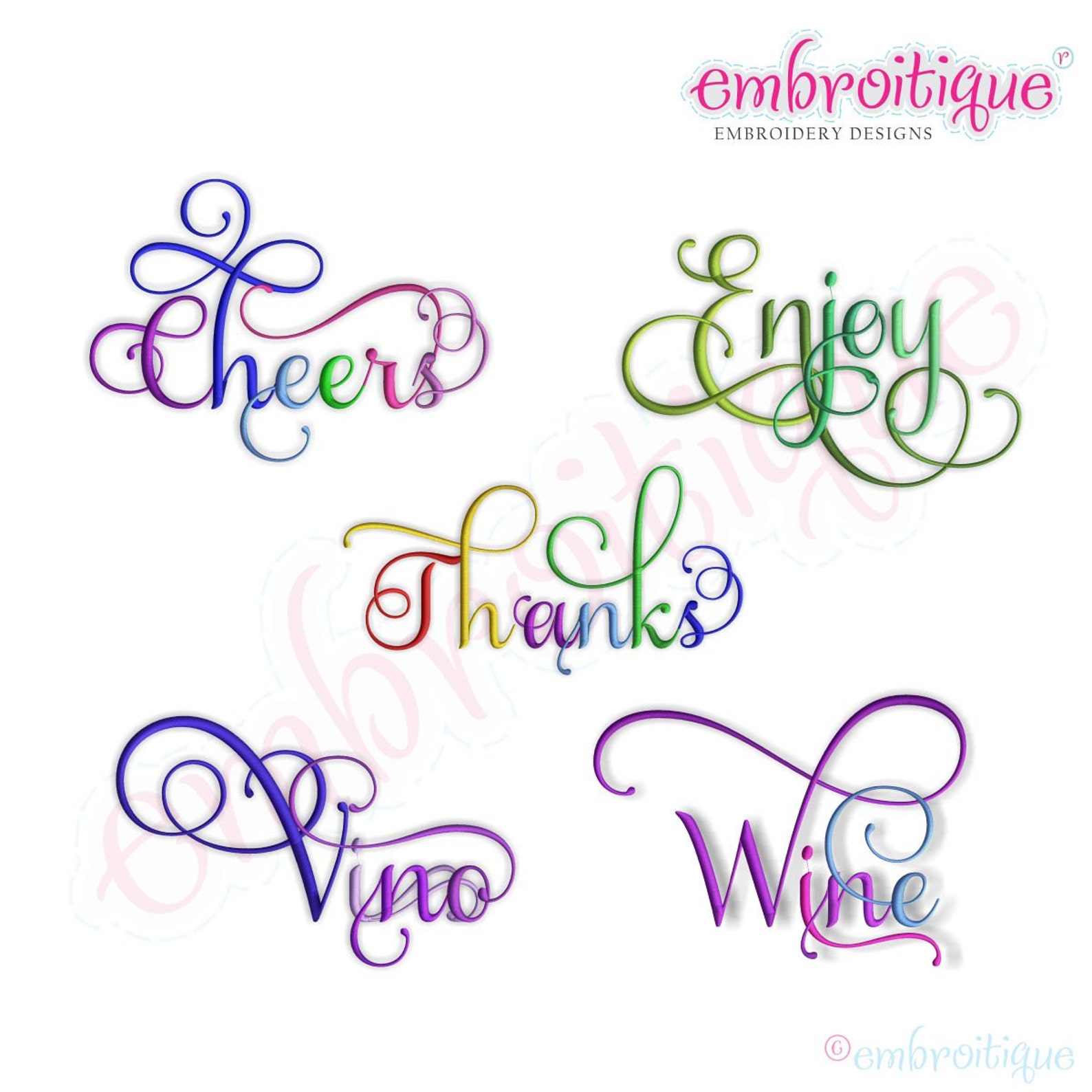 Cheers Enjoy Thanks Vino & Wine Script 4 Embroidery Designs - Etsy