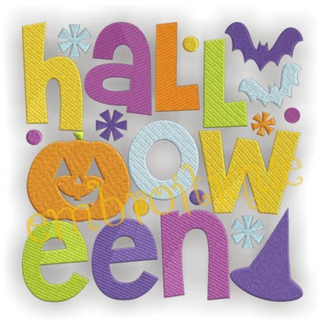 Halloween Word Block 2 Fill Stitch and Outline Pumpkin Bat - Etsy