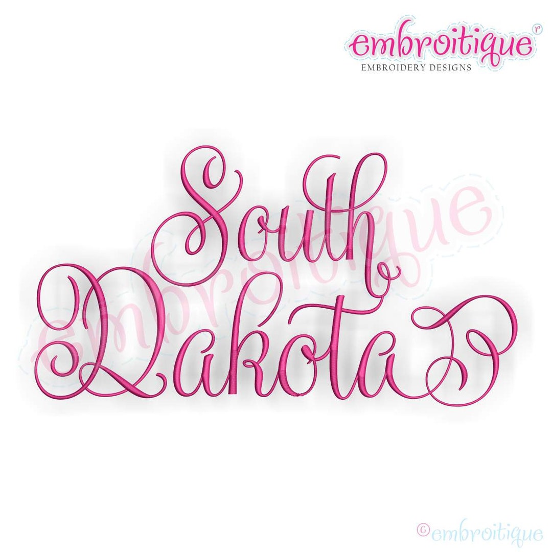 Embroitique South Dakota Calligraphy Fancy Script USA United States ...