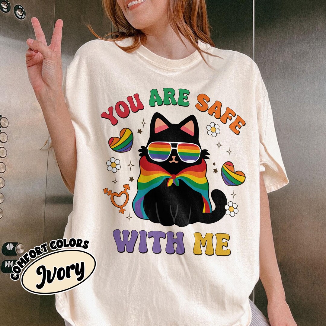 You Are Safe With Me Pride Ally Comfort Colors Shirt, Cat Ally Shirt ...