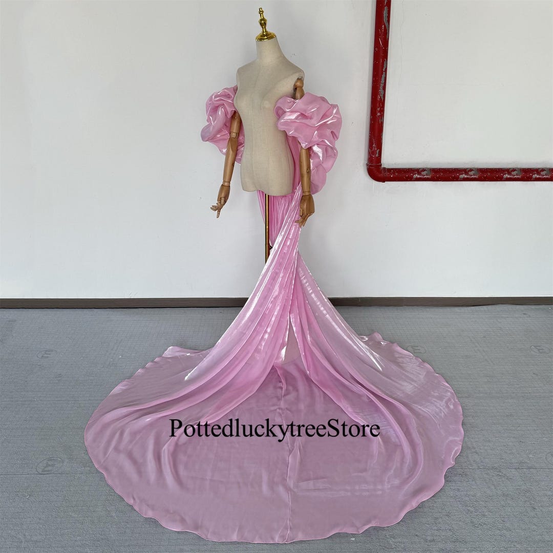 Pink Pleated Wrap With Train, Flowy Shawl, Wedding Dress/prom Dress ...