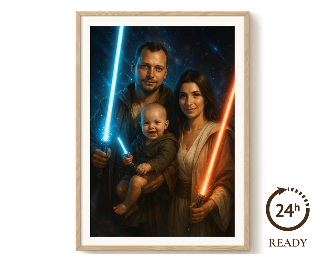 Custom Star Wars Couple Portrait, Custom Jedi Portrait, Personalized ...