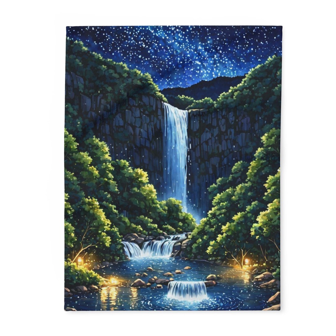 Starry Night Waterfall Arctic Fleece Blanket Cozy Home Decor, Gift for ...