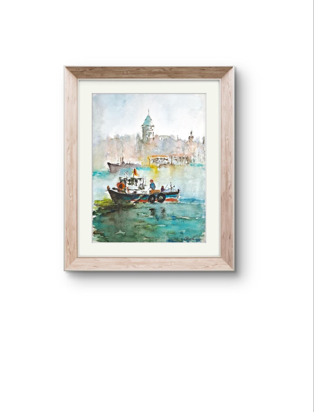 Turkish Galata Tower Watercolor Painting, Unique Cityscape Watercolor ...