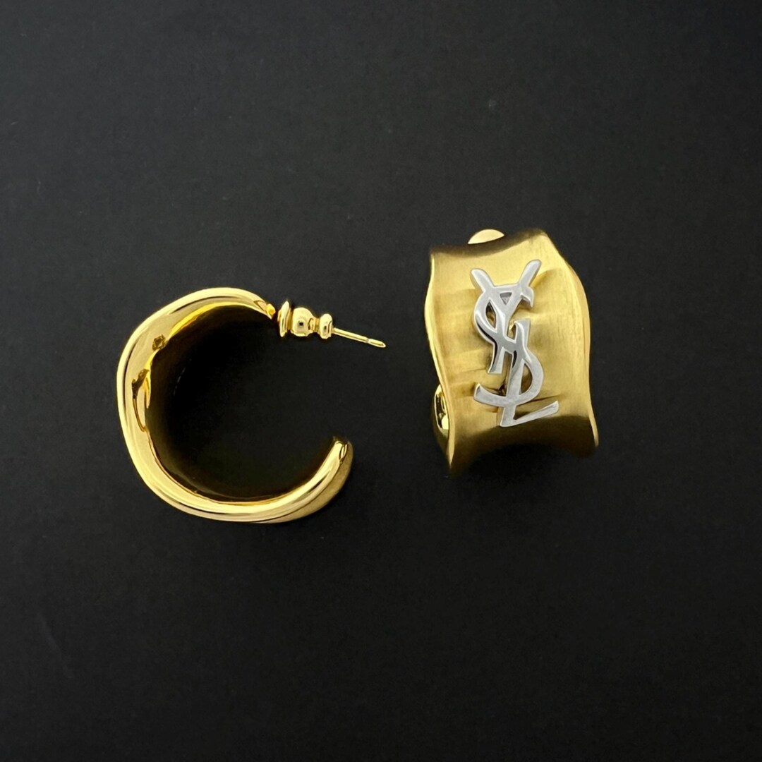 Vintage Yves Saint Laurent VTG YSL 925 Silver Gold Plated Stud Earrings ...
