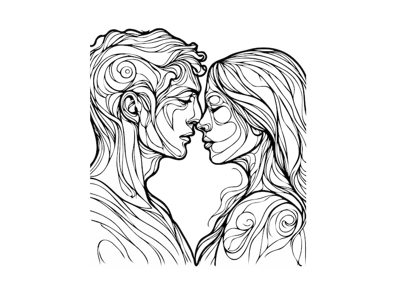 Romantic Coloring Pages for Adults, Printable Abstract People Faces ...
