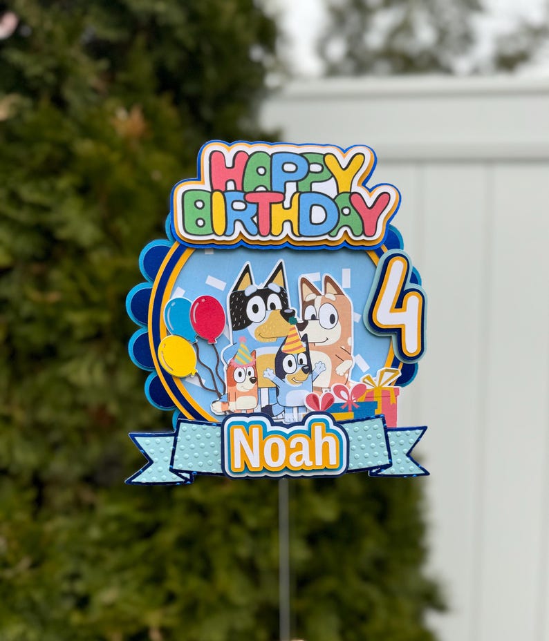 Bluey Cake Topper,kids Name Cake Topper Blue Dog Cartoon Colors ...