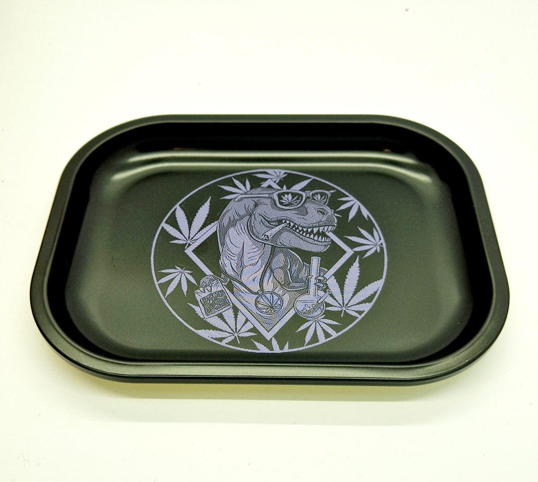 T REX Stoned Age Dinosaur Rolling Tray Meme Funny Parody Metal Herb ...