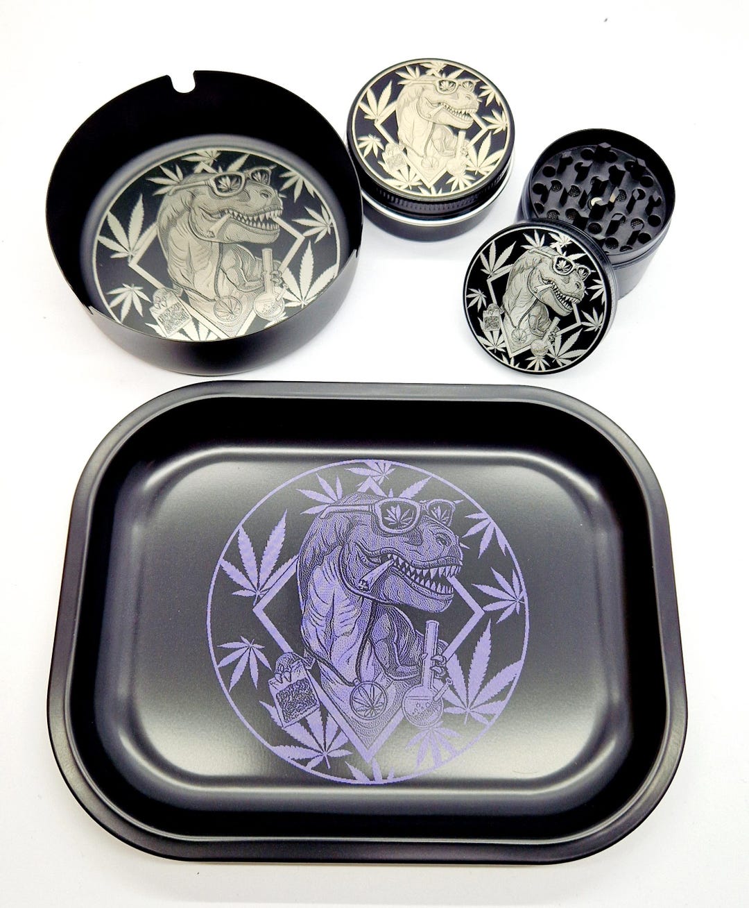 T Rex Stoned Age Dinosaur Rolling Tray Grinder Ashtray Stash Pot Set ...