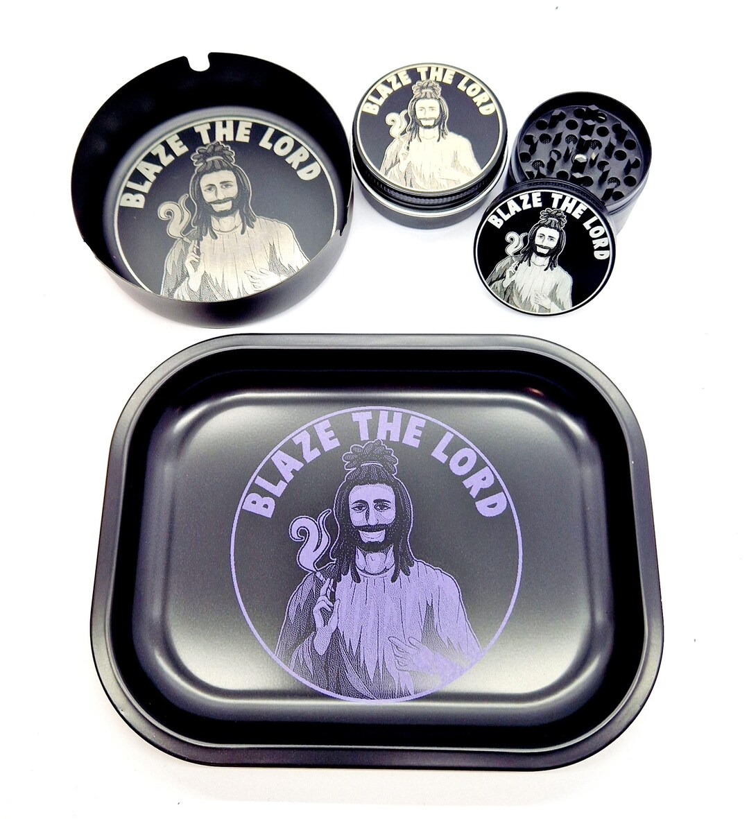 Blaze the Lord Jesus Christ Rolling Tray Grinder Ashtray Stash Pot Set ...