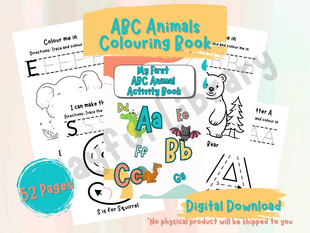 Alphabet Letter Colouring Pages for Kids, Animals Colouring Book ...