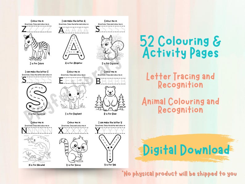 Alphabet Letter Colouring Pages for Kids, Animals Colouring Book ...