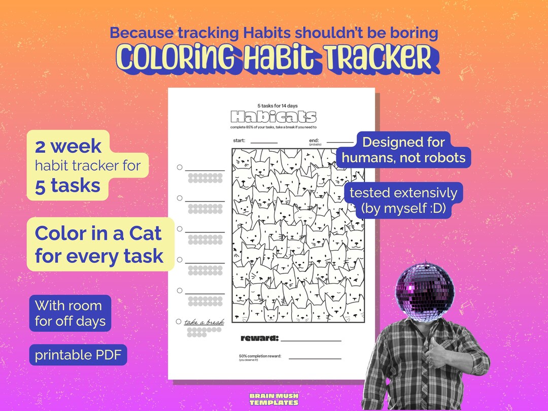 Coloring Habit Tracker: Habicats, 5 Habits for 14 Days, Gamified Chore ...