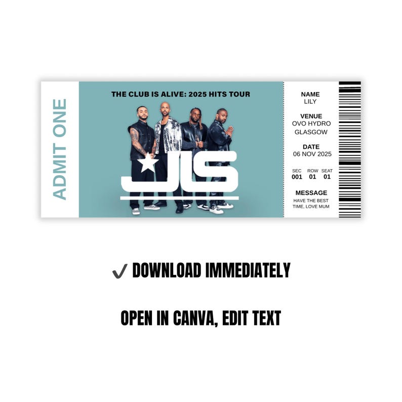 Editable JLS the Club is Alive 2025 Hits Tour Concert Ticket, Digital ...