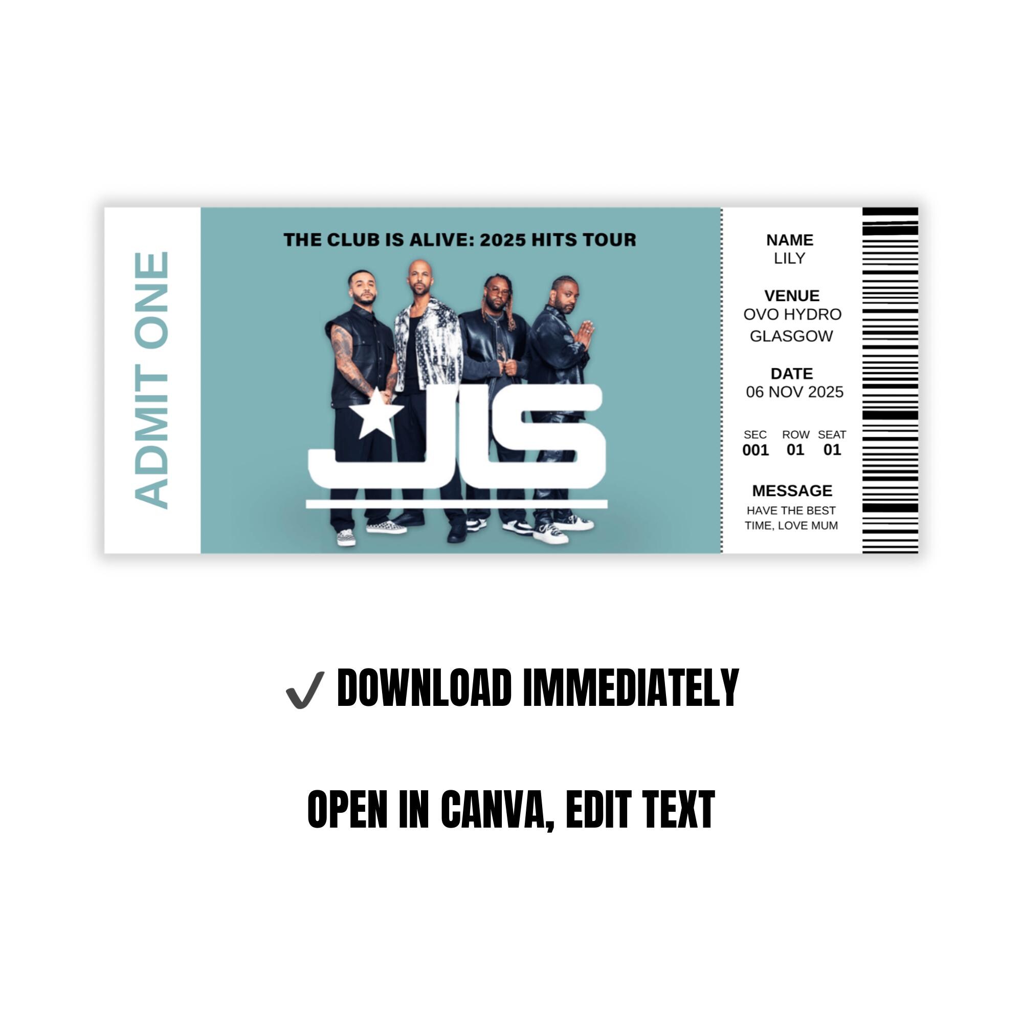 Editable JLS the Club is Alive 2025 Hits Tour Concert Ticket, Digital ...