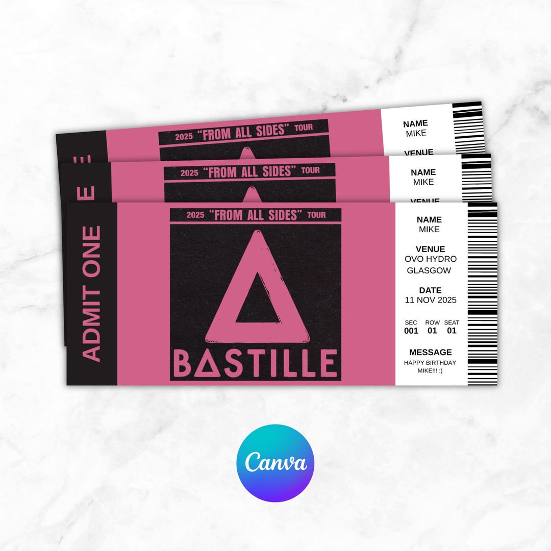 Editable Bastille From All Sides Tour Concert Ticket, Digital Download Personalised Ticket ...