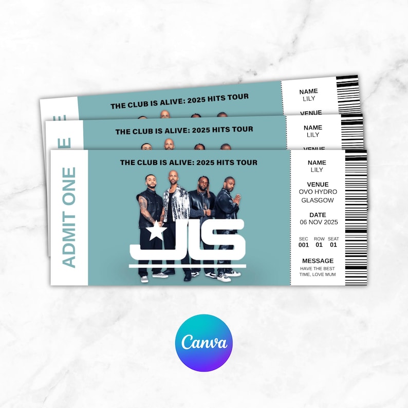 Editable JLS the Club is Alive 2025 Hits Tour Concert Ticket, Digital ...