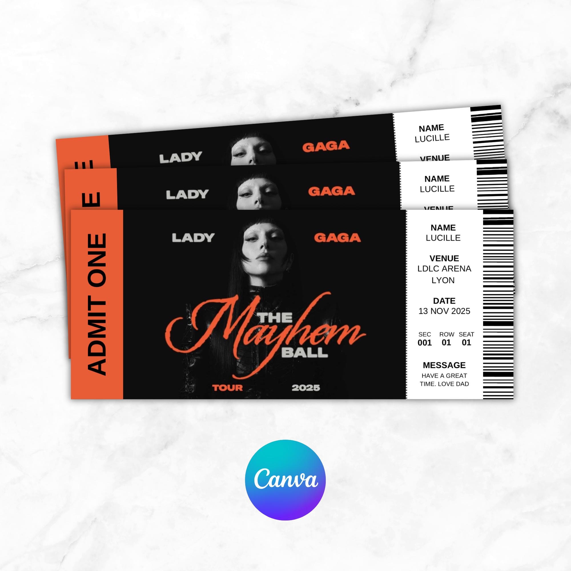 Editable Lady Gaga the Mayhem Ball Tour Concert Ticket, Digital ...