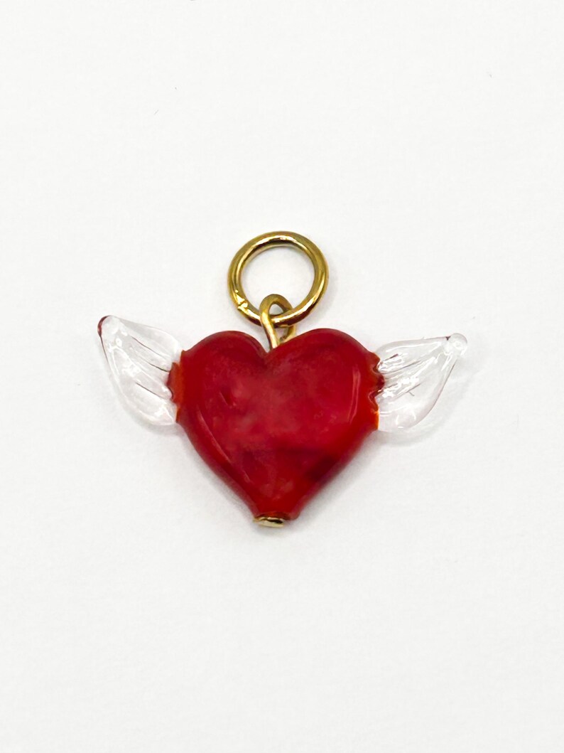 Murano Glass Flying Heart Charm: Red & Clear Wings - Etsy