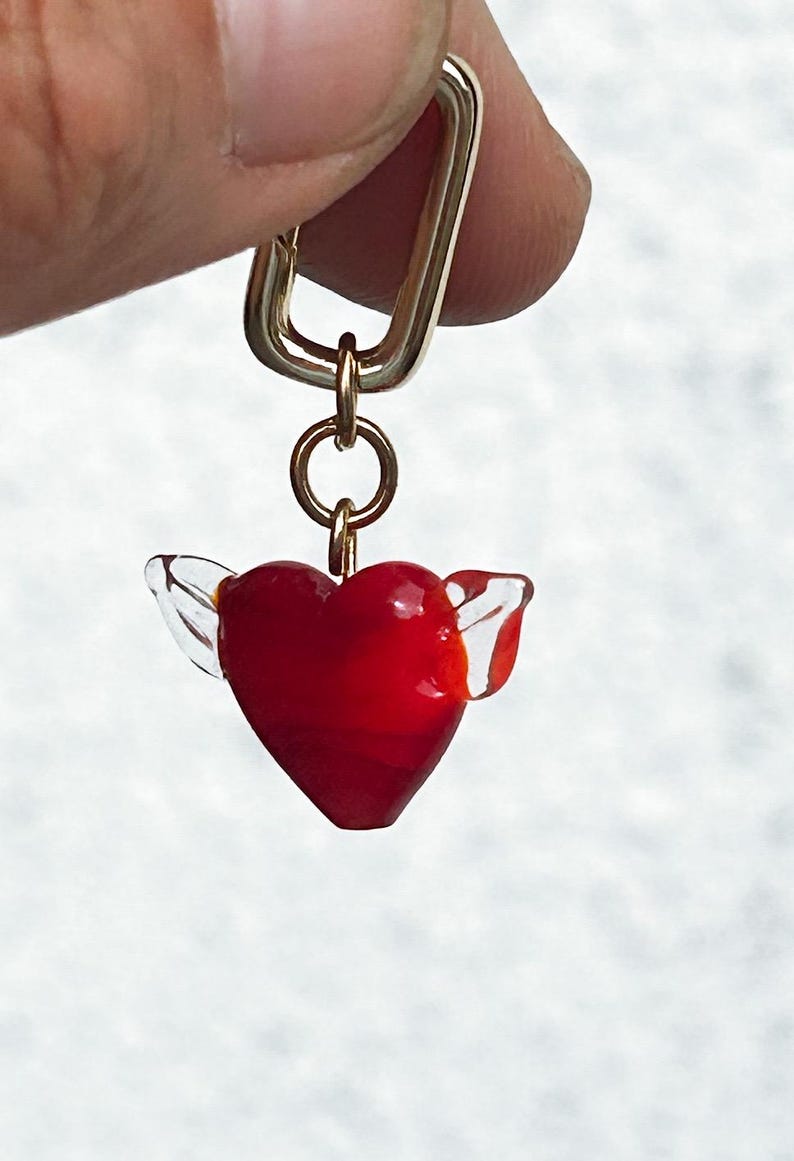 Murano Glass Flying Heart Charm: Red & Clear Wings - Etsy