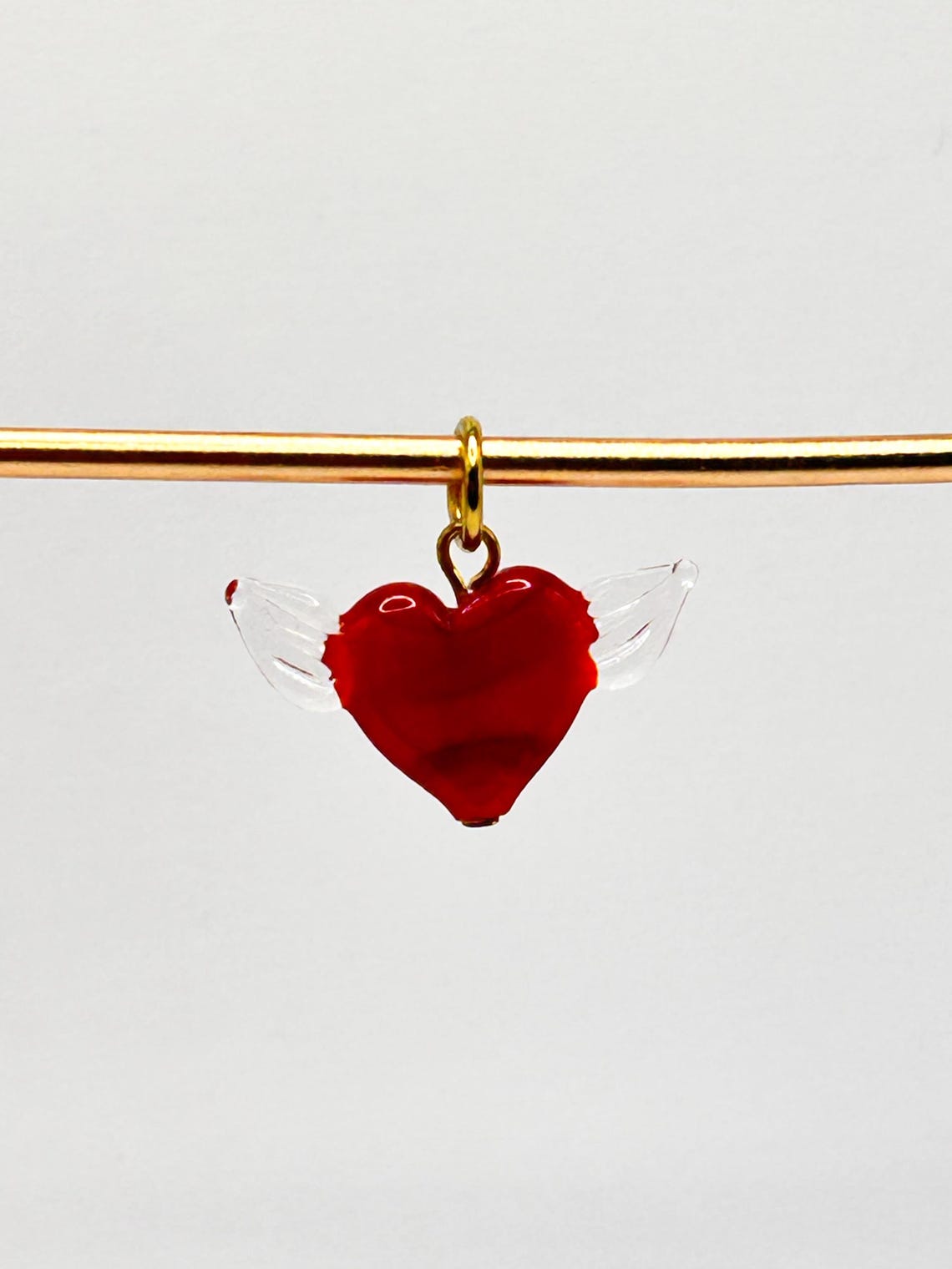 Murano Glass Flying Heart Charm: Red & Clear Wings - Etsy