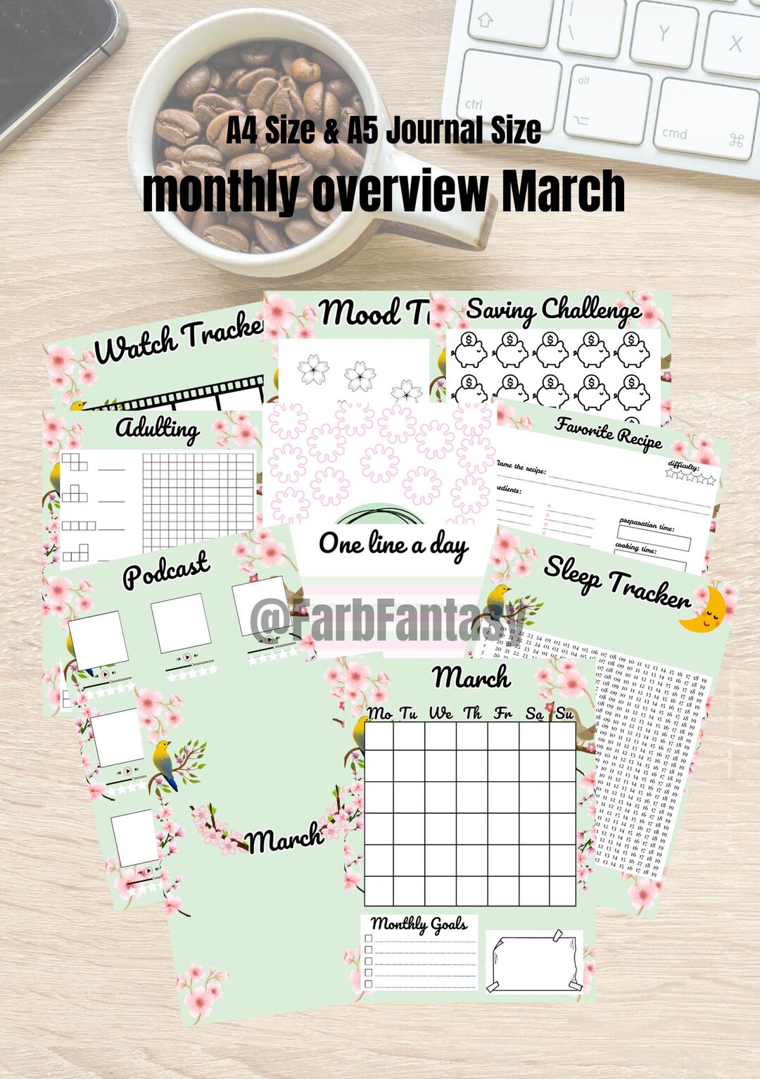 March Planner Template – Printable Monthly Overview, Cute Pastel Spring ...