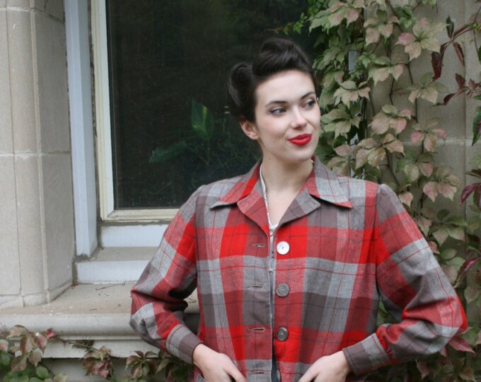 Vintage 1940s 1950s Red & Grey Plaid Pendleton 49er Jacket - Etsy