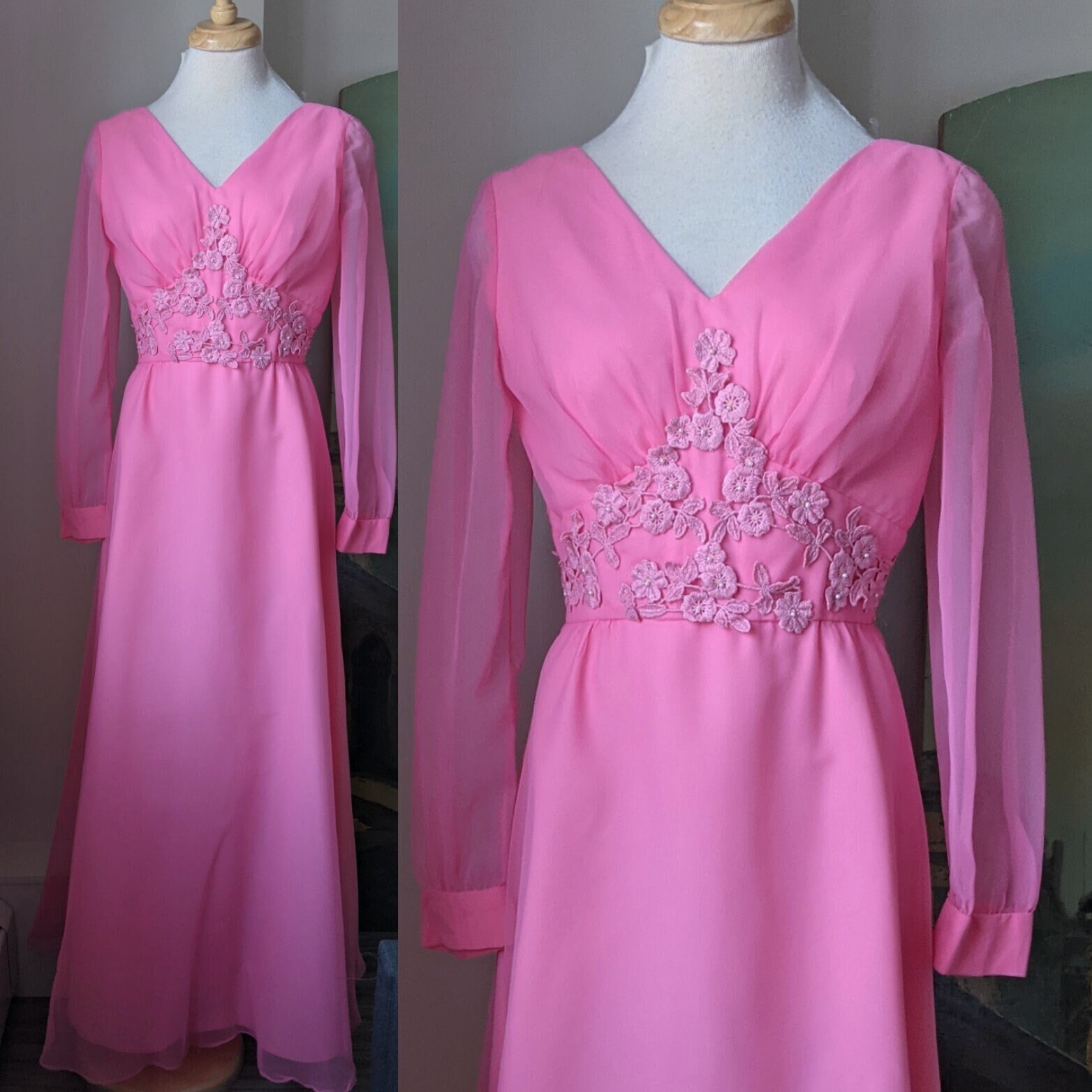 Vintage 1970s Jeri Originals Hot Cherry Pink Maxi Dress Gown - Etsy